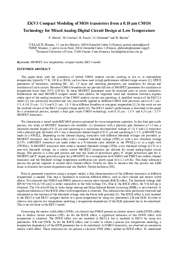 (PDF) EKV3 compact modeling of MOS transistors from a 0.18μm CMOS technology for mixed analog ...