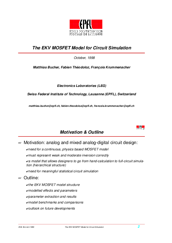 (PDF) The EKV MOSFET Model for Circuit Simulation