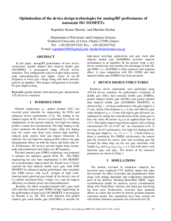 (PDF) Device Design Engineering for Optimum Analog/RF Performance of ...