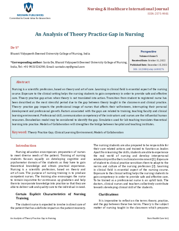 (PDF) An Analysis of Theory Practice Gap in Nursing
