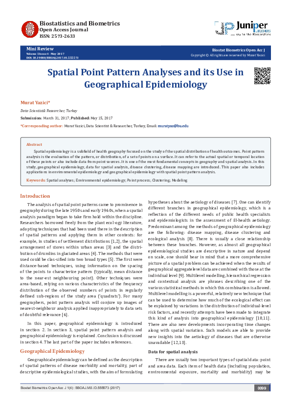 (PDF) Spatial Point Pattern Analyses and its Use in Geographical Epidemiology