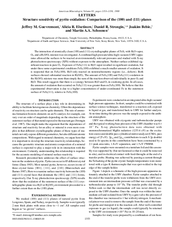 (PDF) LETTERS. Structure sensitivity of pyrite oxidation: Comparison of ...