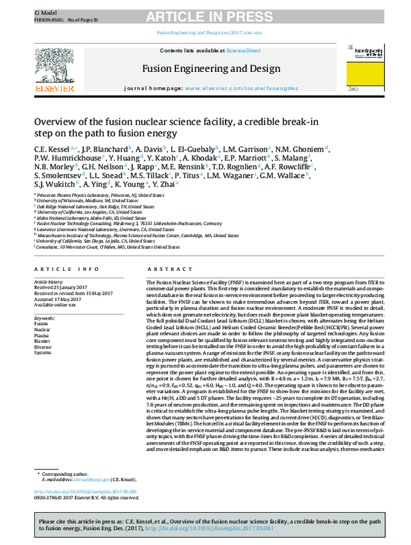 (PDF) Overview of the fusion nuclear science facility, a credible break ...