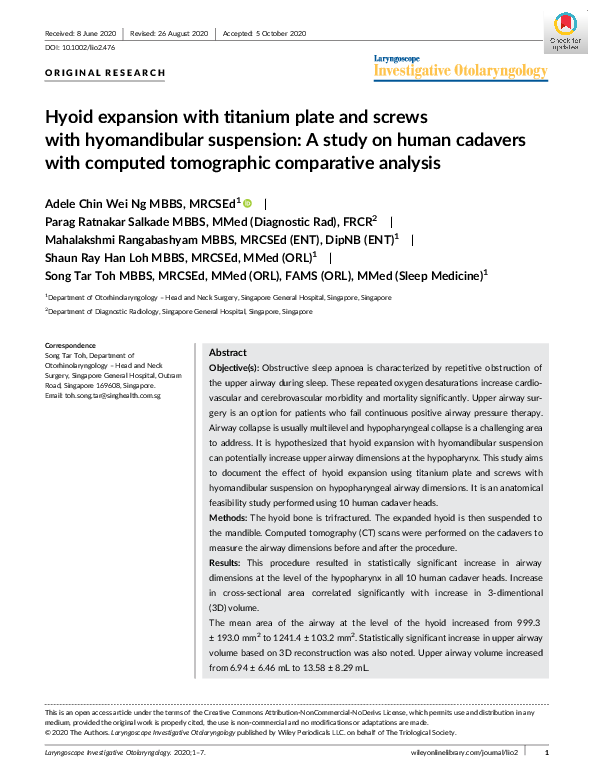 (PDF) Hyoid expansion with titanium plate and screws with hyomandibular ...