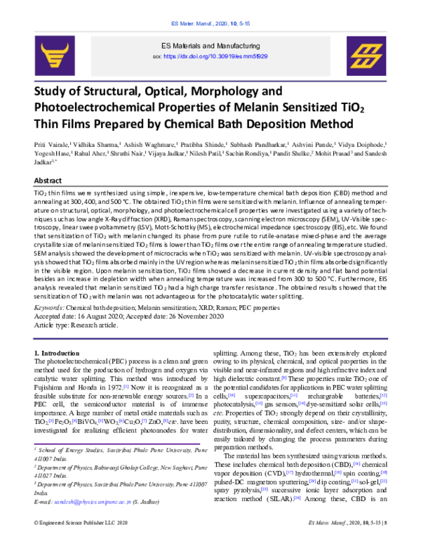 (PDF) Study of Structural, Optical, Morphology and Photoelectrochemical Properties of Melanin ...