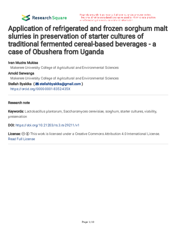 (PDF) Application of refrigerated and frozen sorghum malt slurries in ...