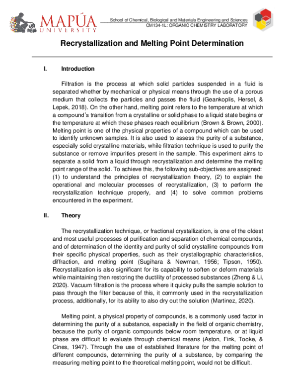 (PDF) Recrystallization and Melting Point Determination