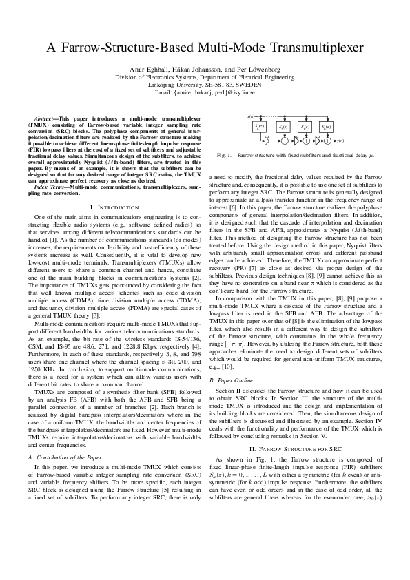 (PDF) A farrow-structure-based multi-mode transmultiplexer