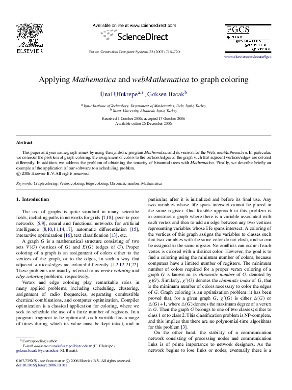 (PDF) Applying Mathematica and webMathematica to graph coloring