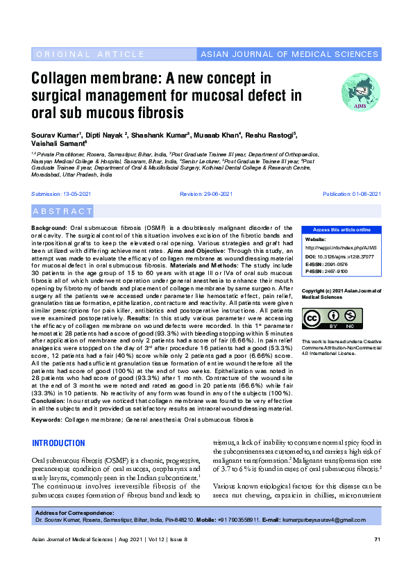 (PDF) Collagen membrane: A new concept in surgical management for ...