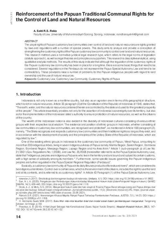 (PDF) Reinforcement of the Papuan Traditional Communal Rights for the ...