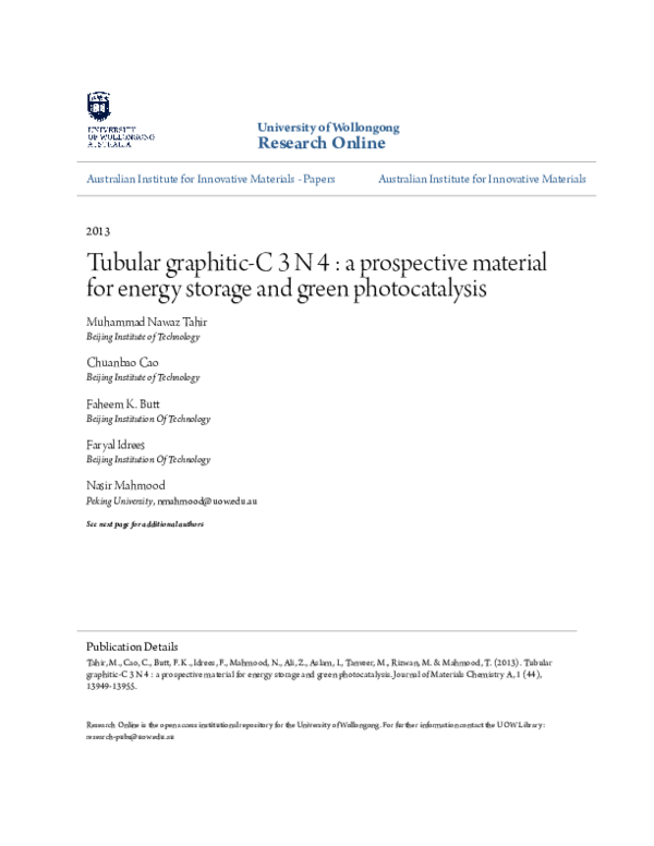 (PDF) Tubular g-C3N4 for Energy Storage & Photocatalysis