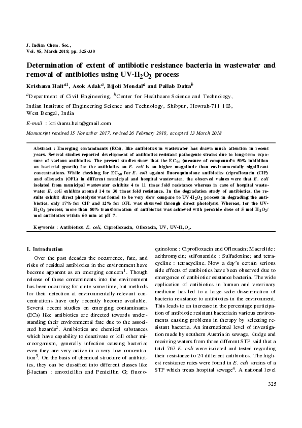 (PDF) Determination of extent of antibiotic resistance bacteria in wastewater and removal of ...
