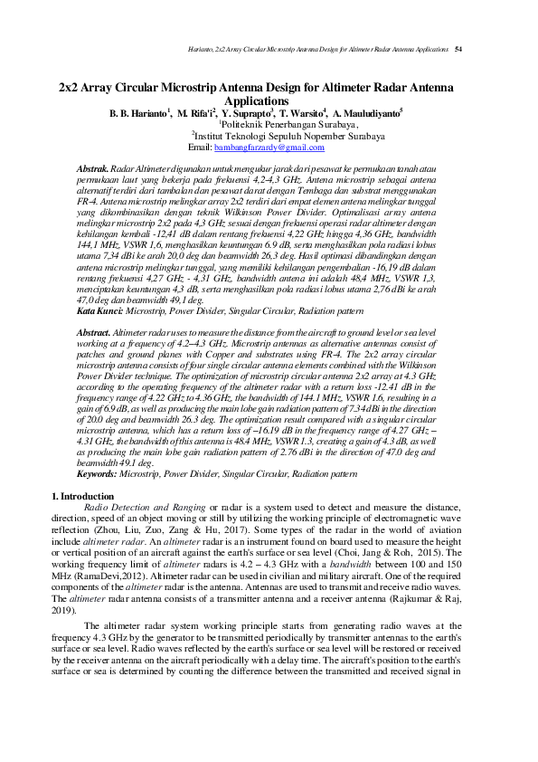 (PDF) 2x2 Array Circular Microstrip Antenna Design for Altimeter Radar ...