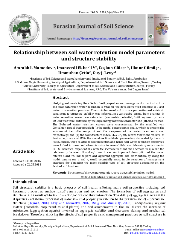 (PDF) Relationship between soil water retention model parameters and ...
