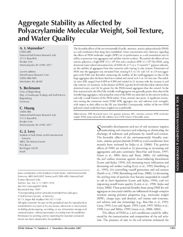 (PDF) Aggregate Stability as Affected by Polyacrylamide Molecular ...