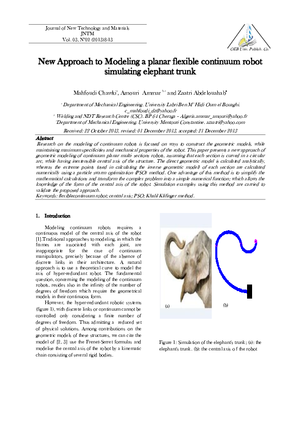 (PDF) New Approach to Modeling a planar flexible continuum robot simulating elephant trunk ...