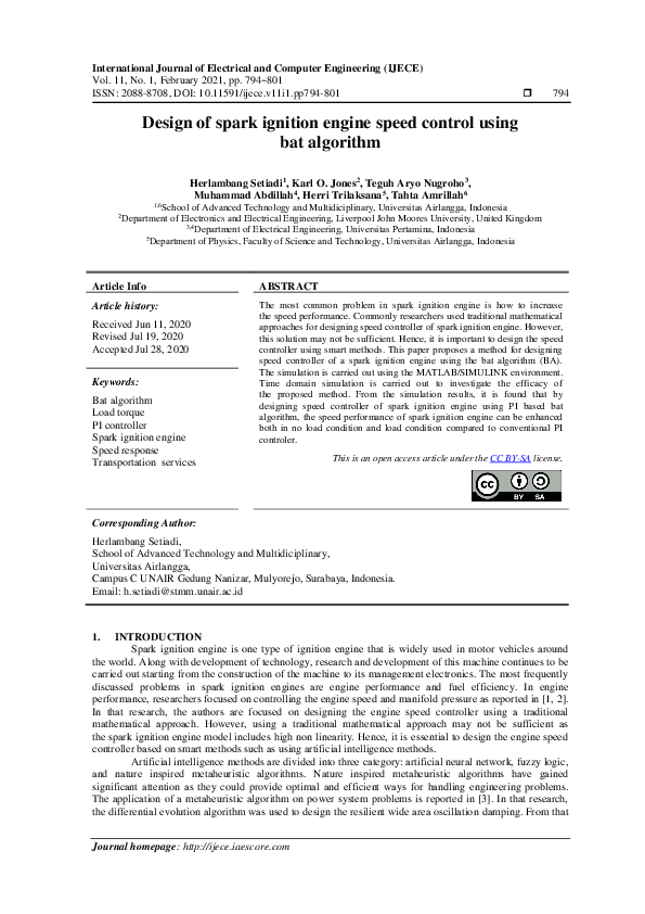 (PDF) Design of spark ignition engine speed control using bat algorithm | herri trilaksana ...