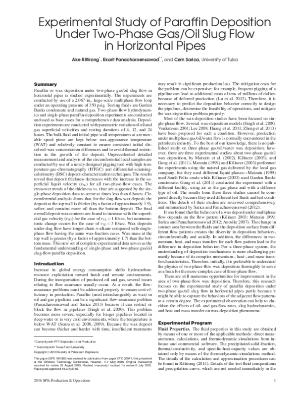 (PDF) Experimental Study of Paraffin Deposition Under Two-Phase Gas/Oil ...