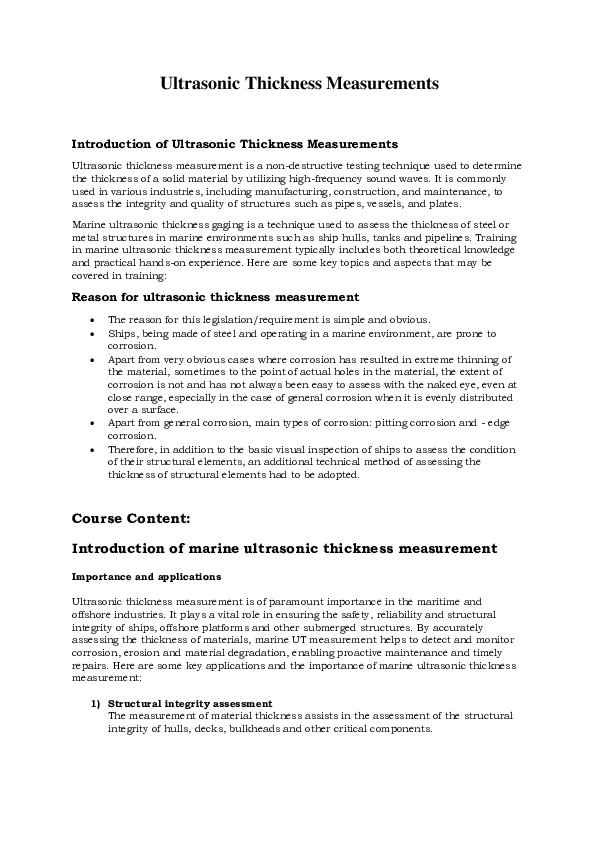 (PDF) Ultrasonic Thickness Measurements