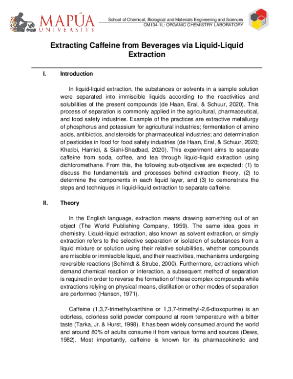 (PDF) Extracting Caffeine from Beverages via Liquid-Liquid Extraction