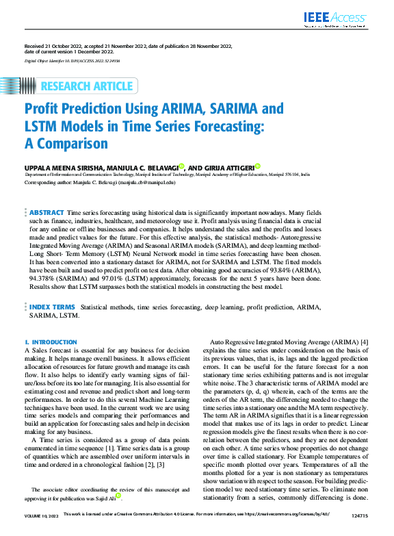 (PDF) Profit Prediction Using ARIMA, SARIMA and LSTM Models in Time ...