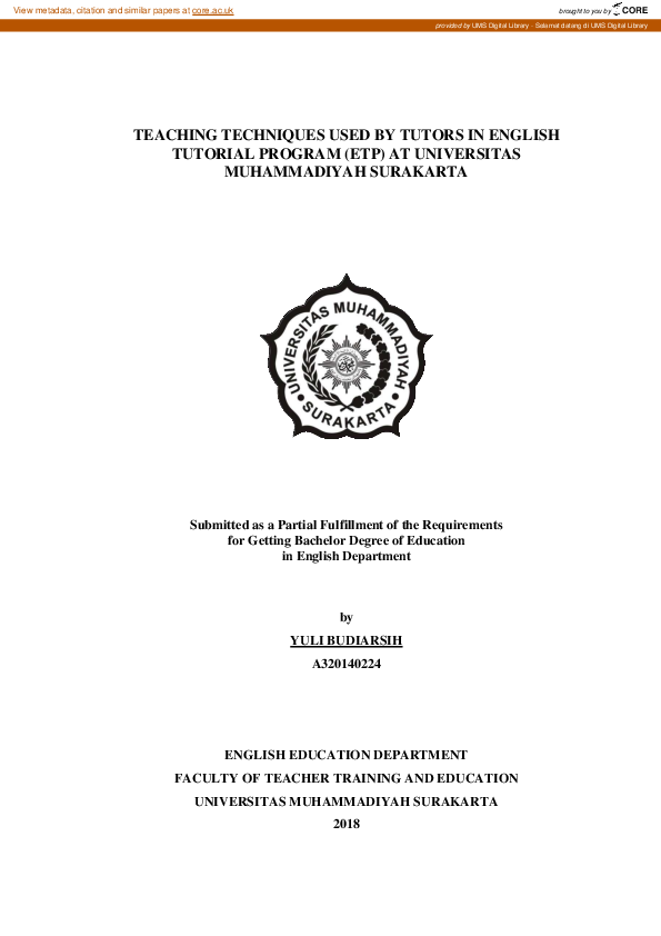 (PDF) Teaching Techniques Used by Tutors In English Tutorial Program (ETP) at Universitas ...