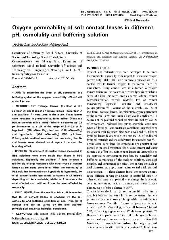 (PDF) Oxygen permeability of soft contact lenses in different pH ...