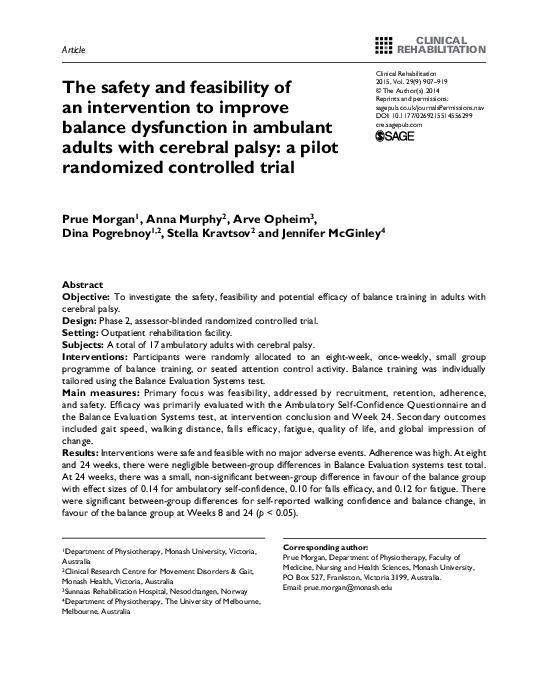 (PDF) The safety and feasibility of an intervention to improve balance ...
