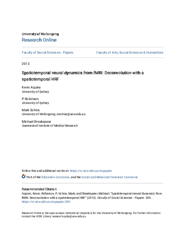 (PDF) Spatiotemporal neural dynamics from fMRI: Deconvolution with a spatiotemporal HRF