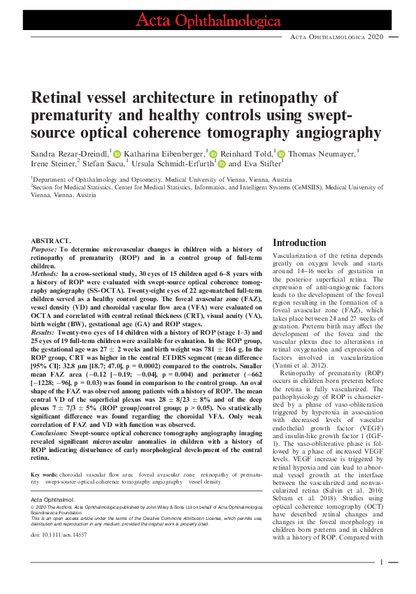 (PDF) Retinal vessel architecture in retinopathy of prematurity and ...