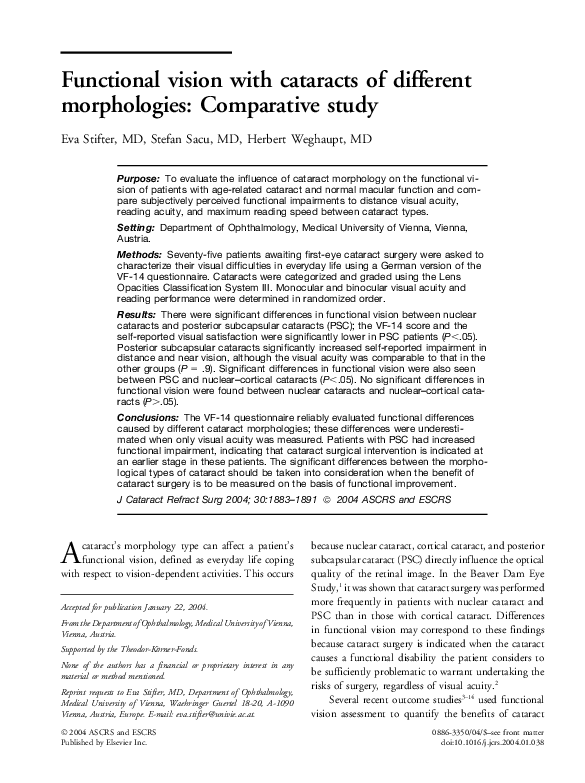 (PDF) Cataract Morphology and Functional Vision