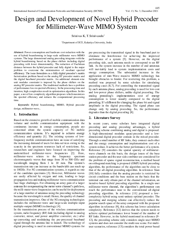 Pdf Design And Development Of Novel Hybrid Precoder For Millimeter Wave Mimo System