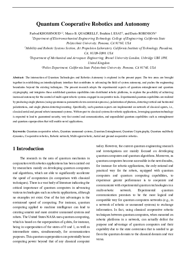 (PDF) Quantum Cooperative Robotics and Autonomy