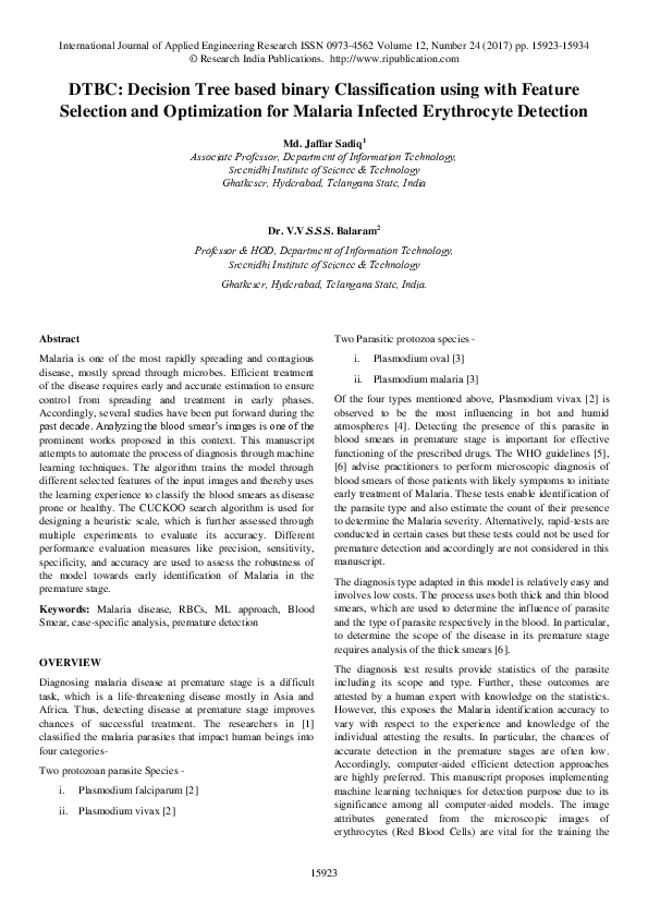 (PDF) DTBC : Decision Tree based binary Classification using with Feature Selection and ...