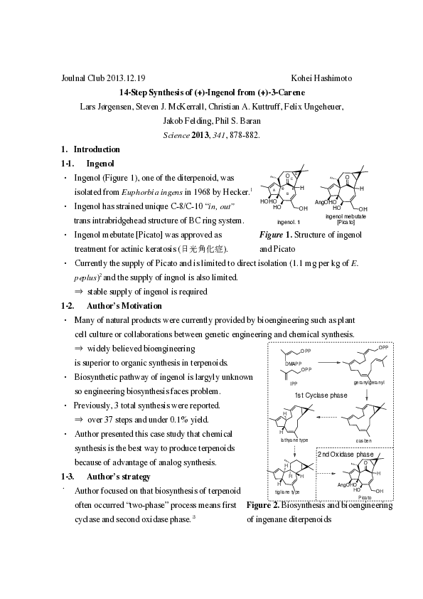(PDF) 14-Step Synthesis of (+)-Ingenol from (+)-3-Carene