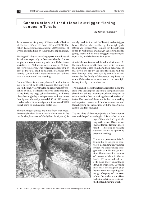 (PDF) Construction of traditional outrigger fishing canoes in Tuvalu