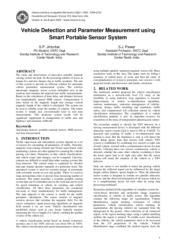 (PDF) Vehicle Detection and Parameter Measurement using Smart Portable ...
