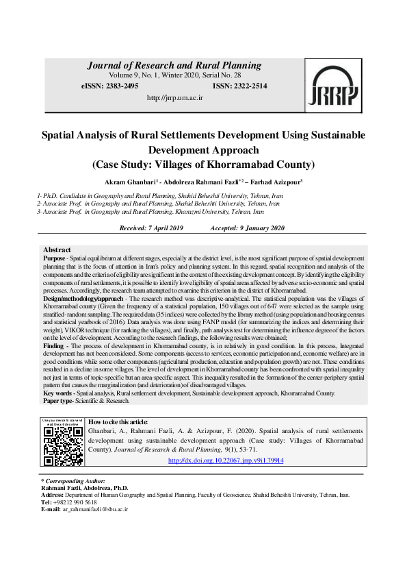 (PDF) Spatial Analysis of Rural Settlements Development Using Sustainable Development Approach ...