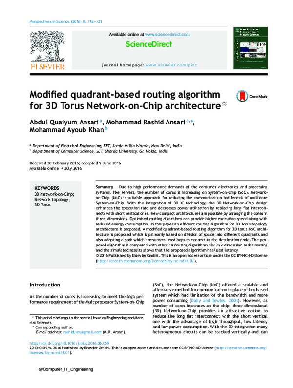 (PDF) Modified quadrant-based routing algorithm for 3D Torus Network-on-Chip architecture