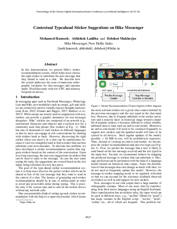(PDF) Contextual Typeahead Sticker Suggestions on Hike Messenger