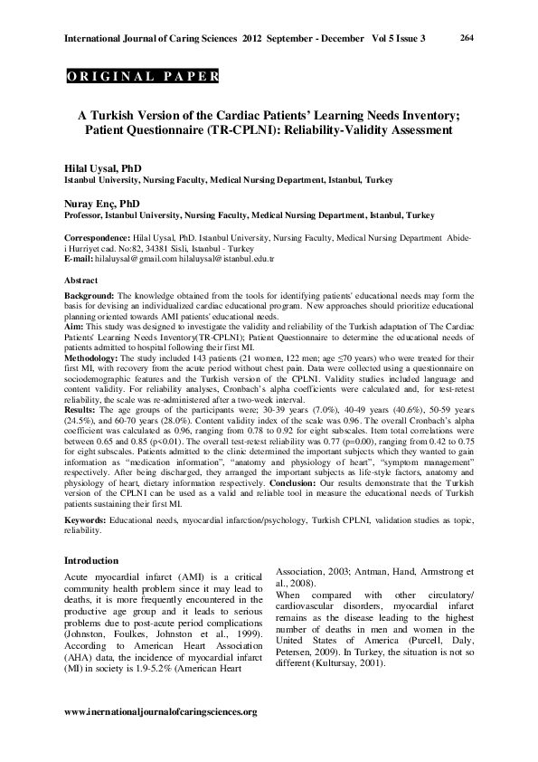 (PDF) A Turkish Version of the Cardiac Patients' Learning Needs ...