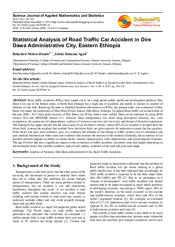 (PDF) Statistical Analysis of Road Traffic Car Accident in Dire Dawa ...