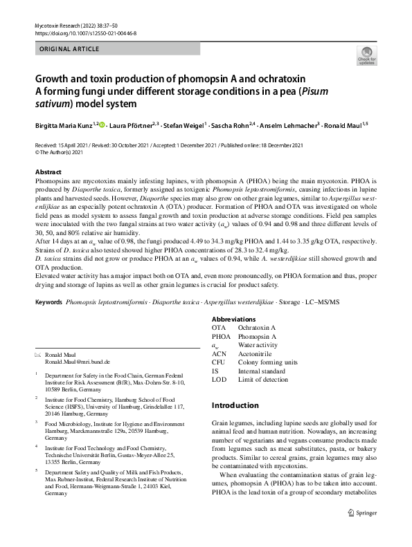 (PDF) Growth and toxin production of phomopsin A and ochratoxin A forming fungi under different ...