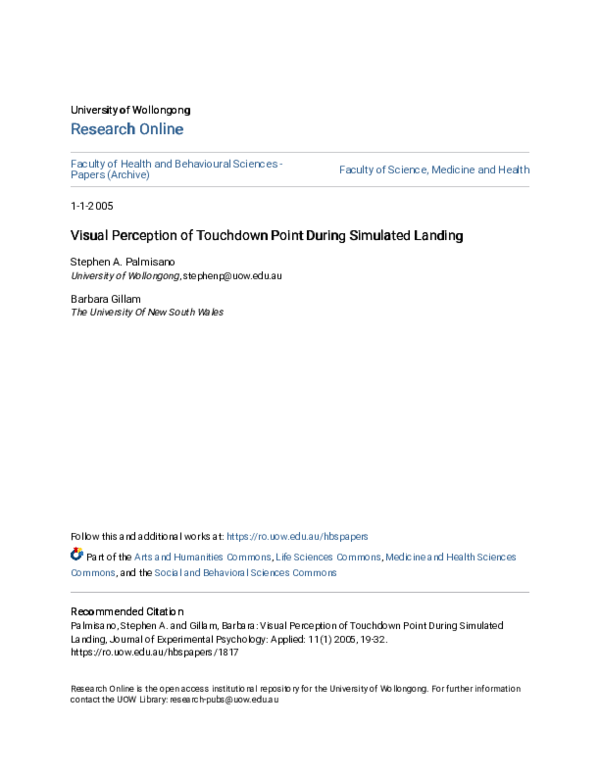 (PDF) Visual Perception of Touchdown Point During Simulated Landing