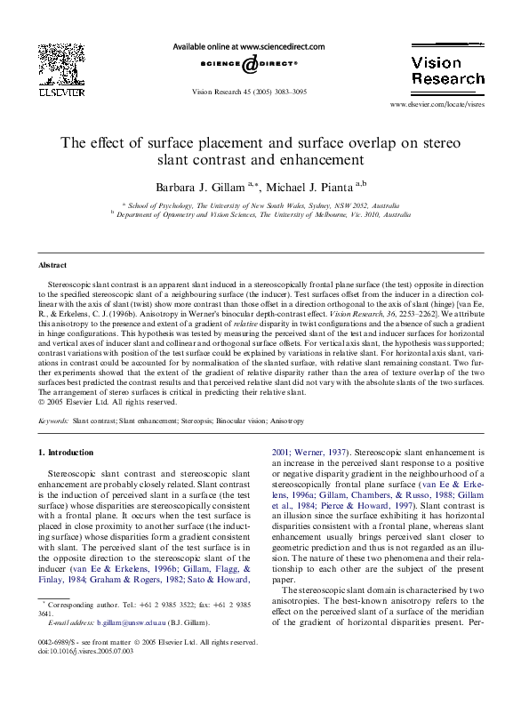(PDF) The effect of surface placement and surface overlap on stereo ...