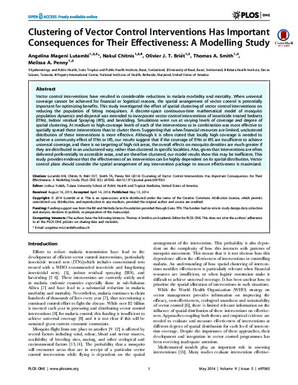 (PDF) Clustering of Vector Control Interventions Has Important ...