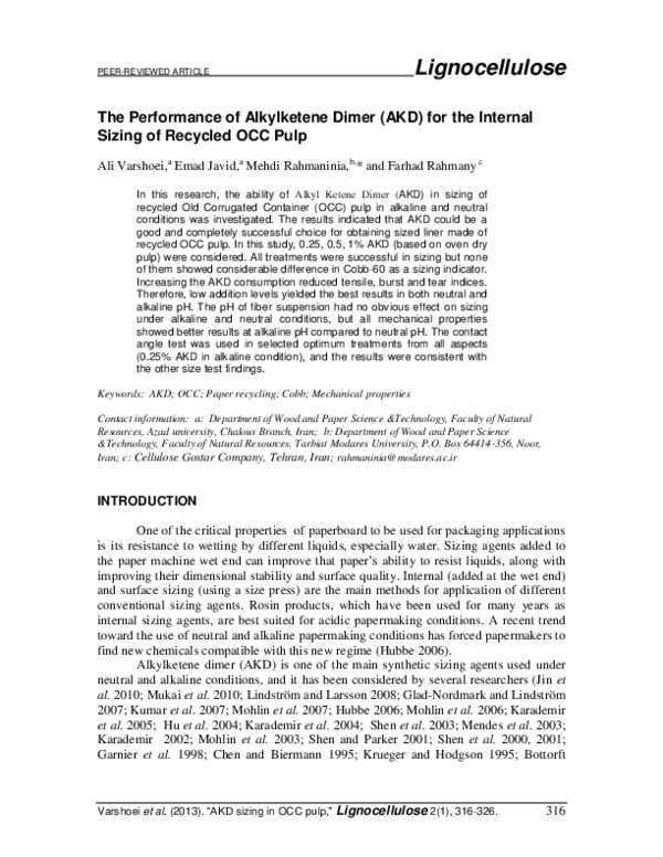 (PDF) AKD sizing in OCC pulp