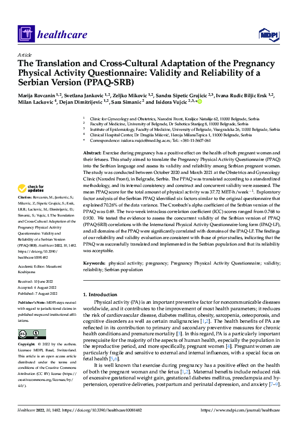 (PDF) The Translation and Cross-Cultural Adaptation of the Pregnancy Physical Activity ...