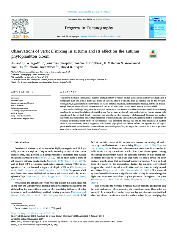 (PDF) Observations of vertical mixing in autumn and its effect on the autumn phytoplankton bloom